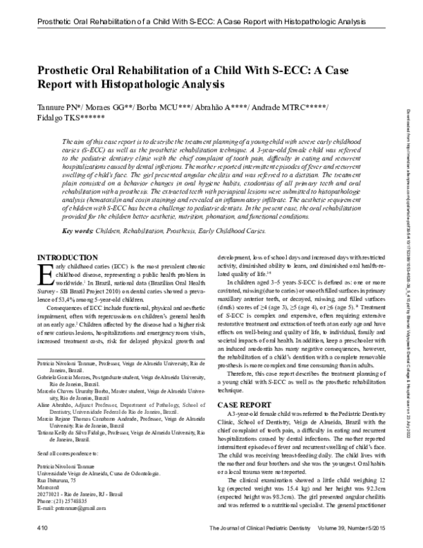 (PDF) Prosthetic Oral Rehabilitation of a Child With S-ECC: A Case ...