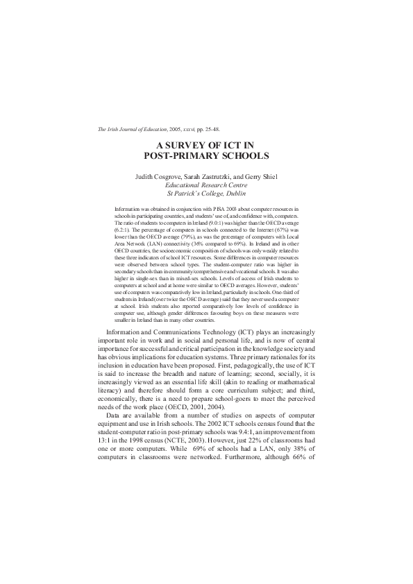 (PDF) A survey of ICT in post-primary schools