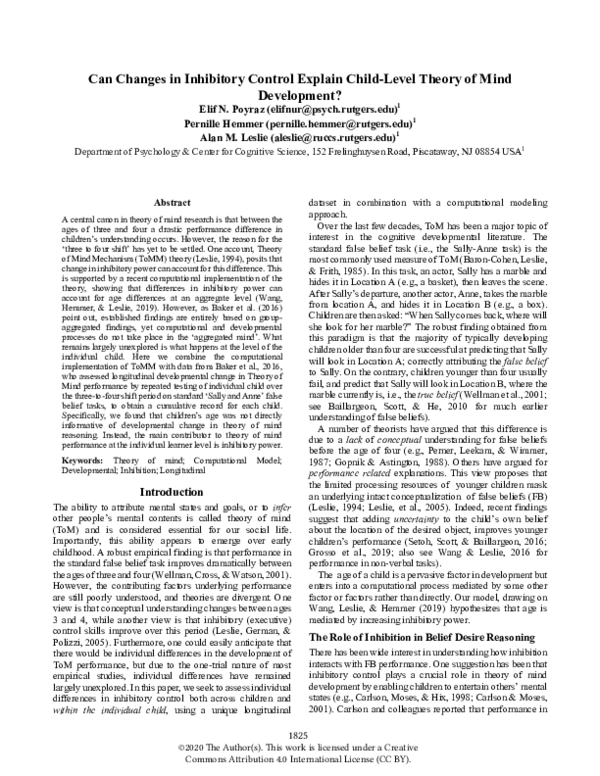 (PDF) Can Changes in Inhibitory Control Explain Child-Level Theory of ...