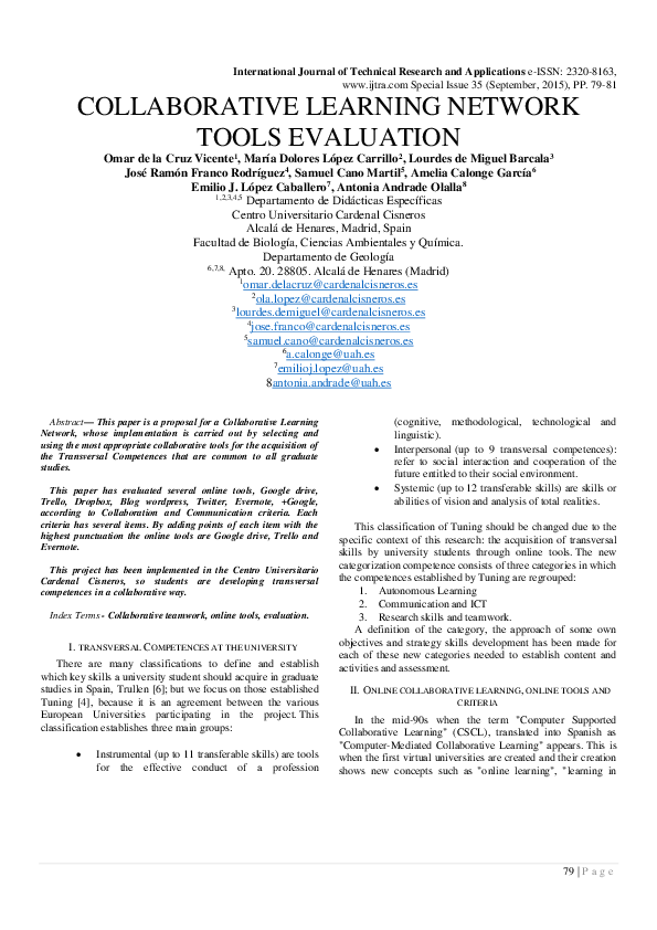 (PDF) Collaborative Learning Network Tools Evaluation