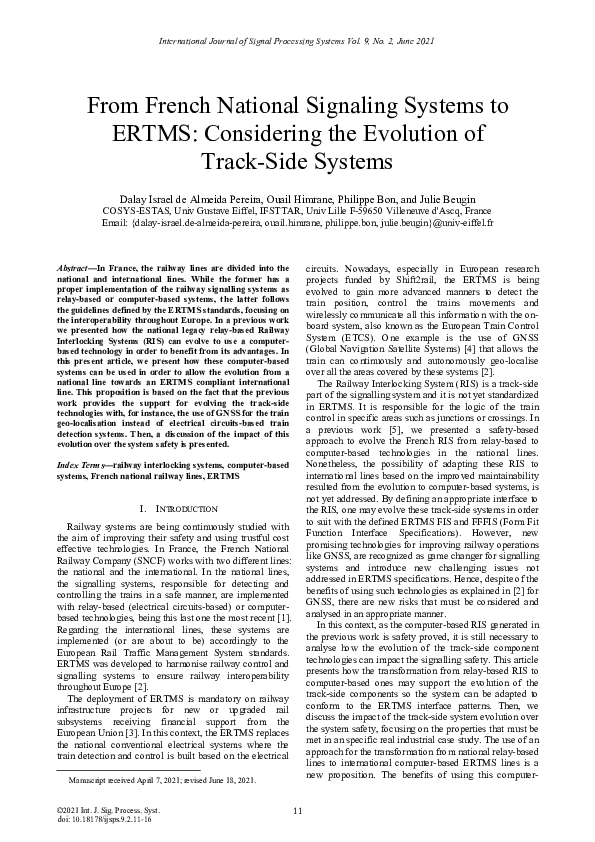 (PDF) From French National Signaling Systems to ERTMS: Considering the ...