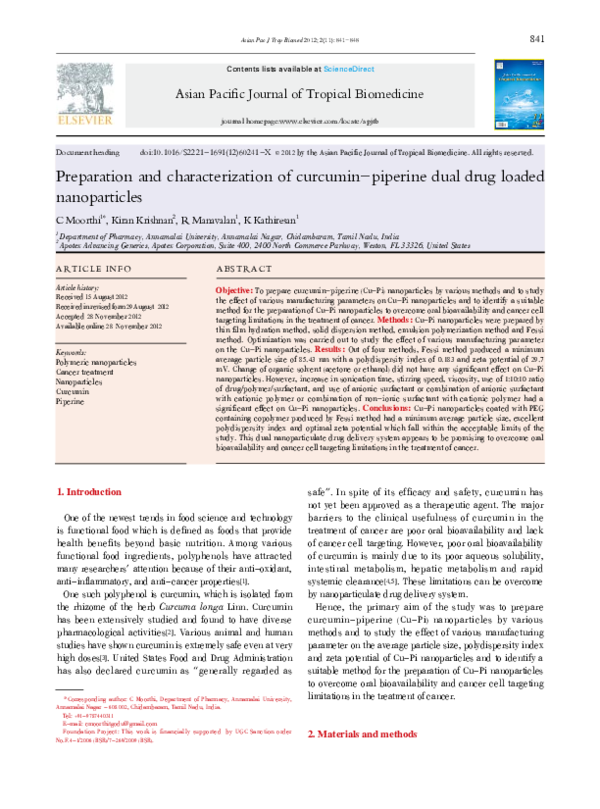(PDF) Preparation and characterization of curcumin thermosensitive ...
