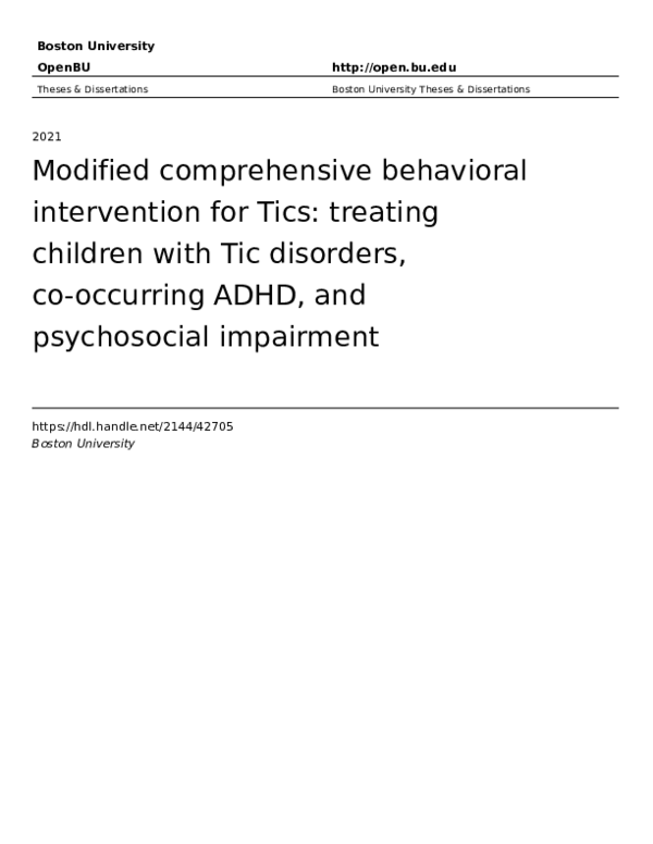 (PDF) Modified Comprehensive Behavioral Intervention for Tics: Treating ...
