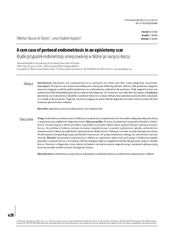 (PDF) A rare case of perineal endometriosis in an episiotomy scar
