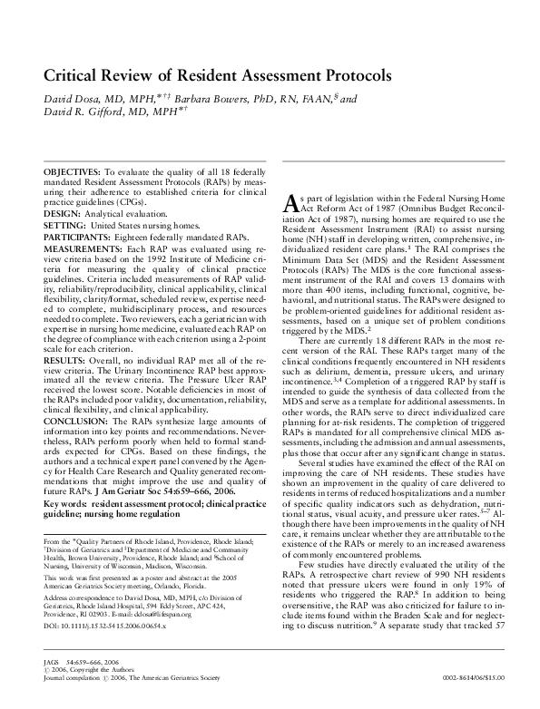 (PDF) Critical Review of Resident Assessment Protocols