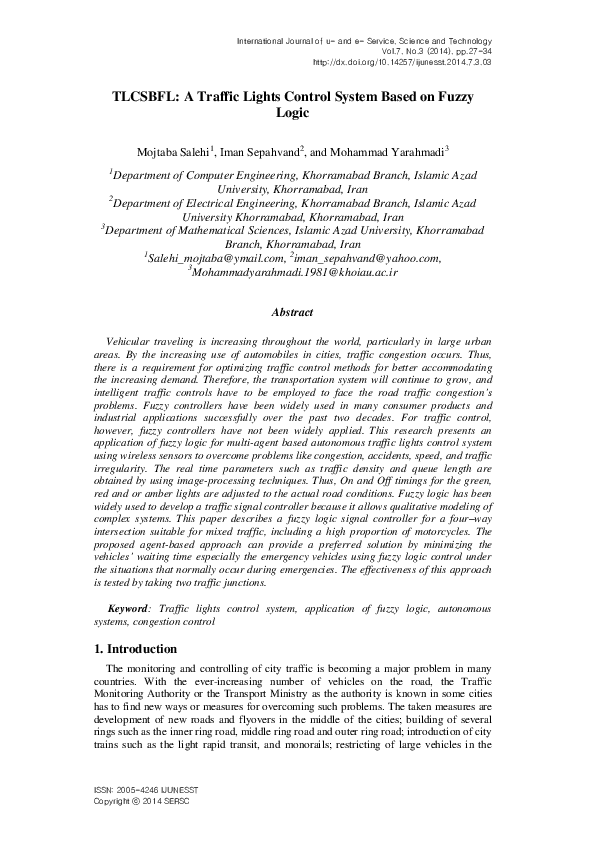 (PDF) TLCSBFL: A Traffic Lights Control System Based on Fuzzy Logic