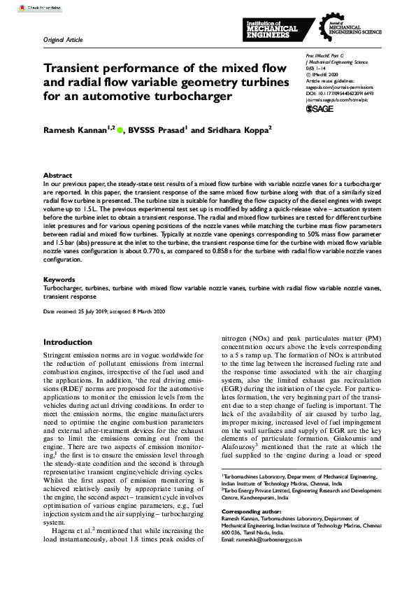 (PDF) Transient performance of the mixed flow and radial flow variable geometry turbines for an ...