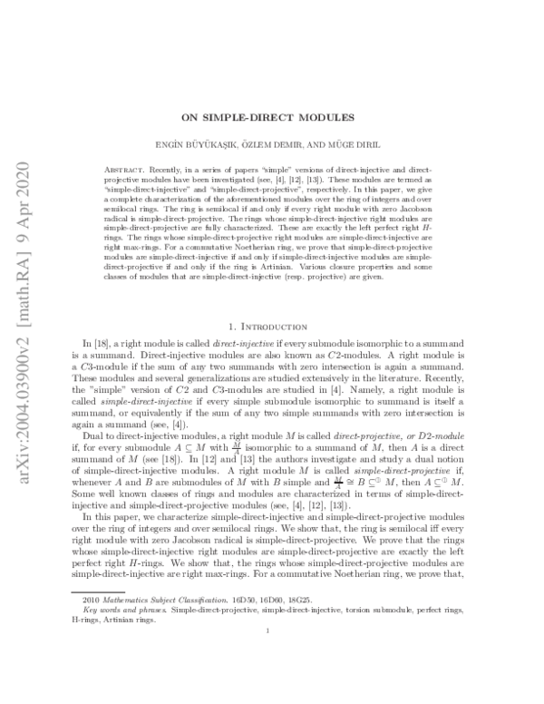 (PDF) On simple-direct modules