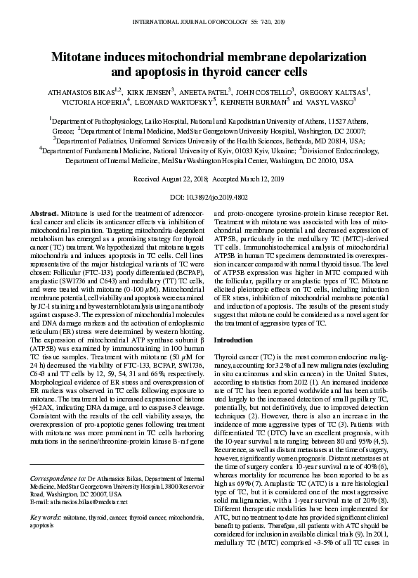 (PDF) Mitotane induces mitochondrial membrane depolarization and ...