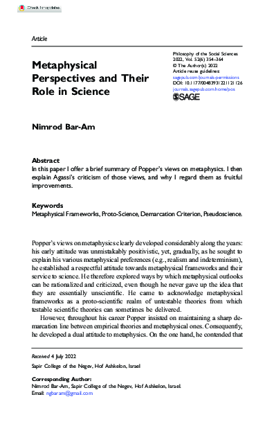 (PDF) Metaphysical Perspectives and Their Role in Science