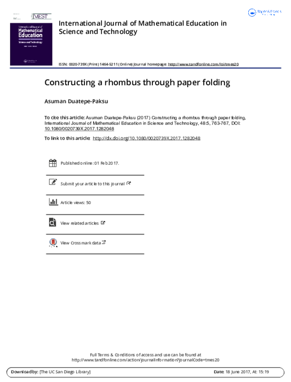 (PDF) Constructing a rhombus through paper folding