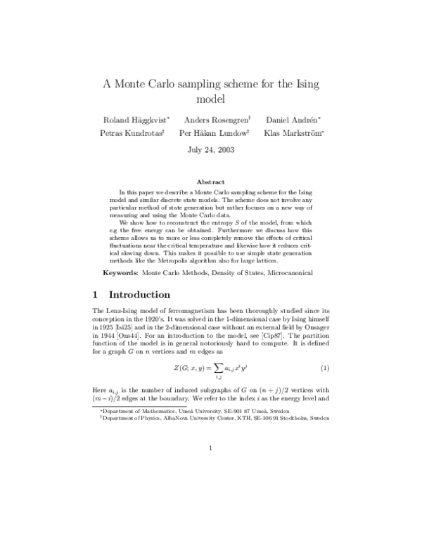 (PDF) A Monte Carlo Sampling Scheme for the Ising Model