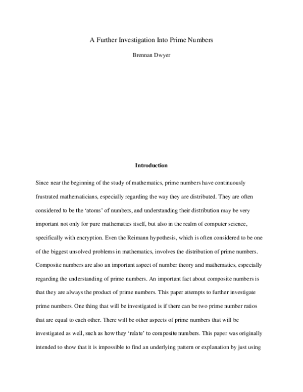(PDF) A Further Investigation Into Prime Numbers