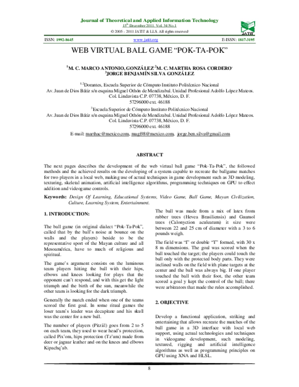 (PDF) Web Virtual Ball Game “Pok-Ta-Pok”