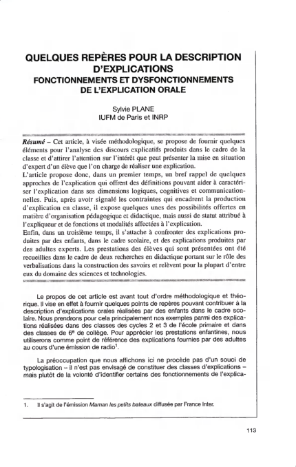 (PDF) Quelques repères pour la description d'explications. Fonctionnements et dysfonctionnements ...