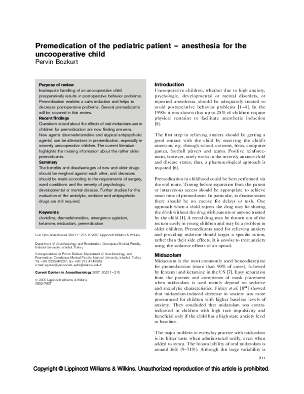 (PDF) Premedication of the pediatric patient – anesthesia for the ...
