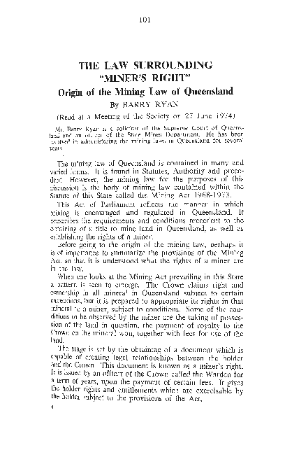(PDF) The law surrounding "miner's right" : origin of the Mining Law of ...