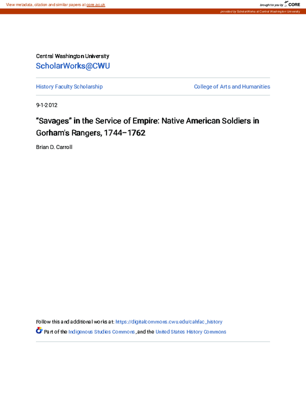 (PDF) “Savages” in the Service of Empire: Native American Soldiers in Gorham's Rangers, 1744–1762