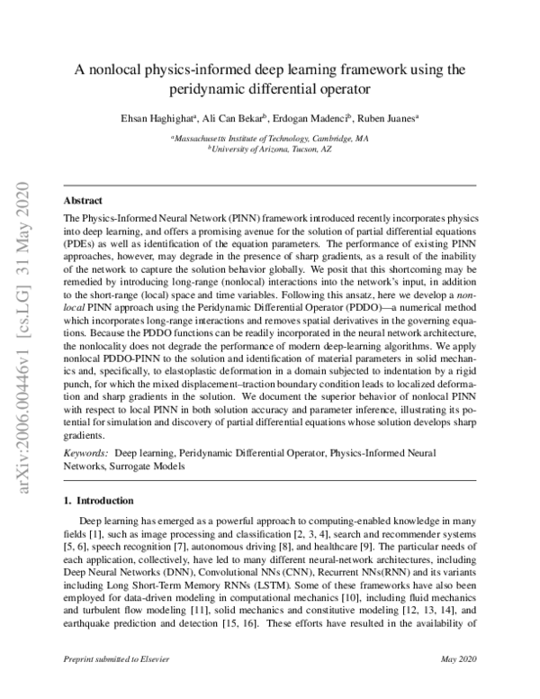 Pdf A Nonlocal Physics Informed Deep Learning Framework Using The