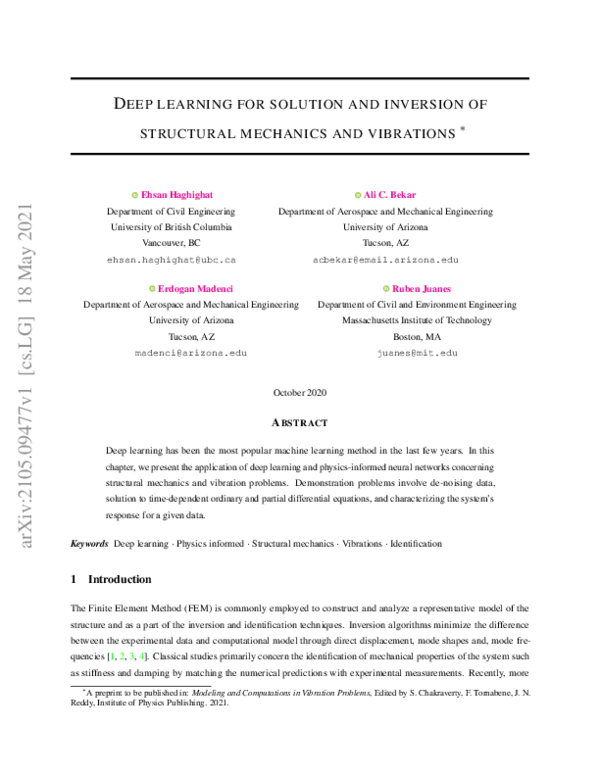 (PDF) Deep learning for solution and inversion of structural mechanics and vibrations