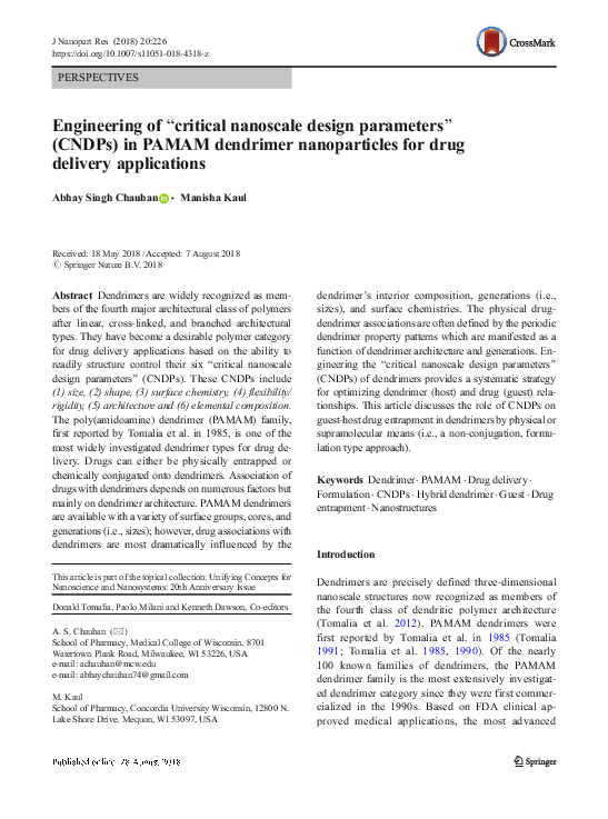 (PDF) Engineering of “critical nanoscale design parameters” (CNDPs) in ...