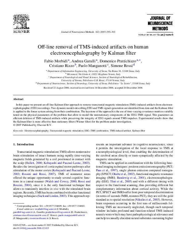 (PDF) Off-line removal of TMS-induced artifacts on human electroencephalography by Kalman filter