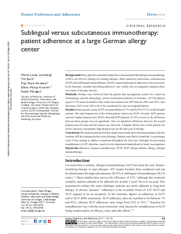 (PDF) Sublingual versus subcutaneous immunotherapy: patient adherence ...