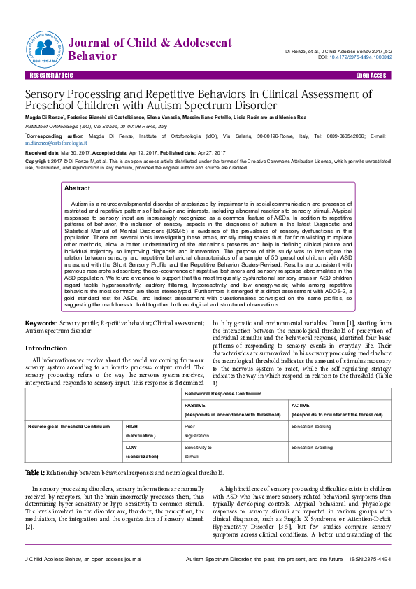 (PDF) Sensory Processing and Repetitive Behaviors in Clinical ...