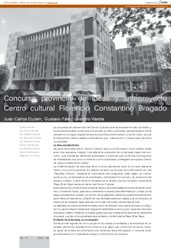 (PDF) Concurso provincial de ideas y anteproyecto Centro cultural Florencio Constantino Bragado