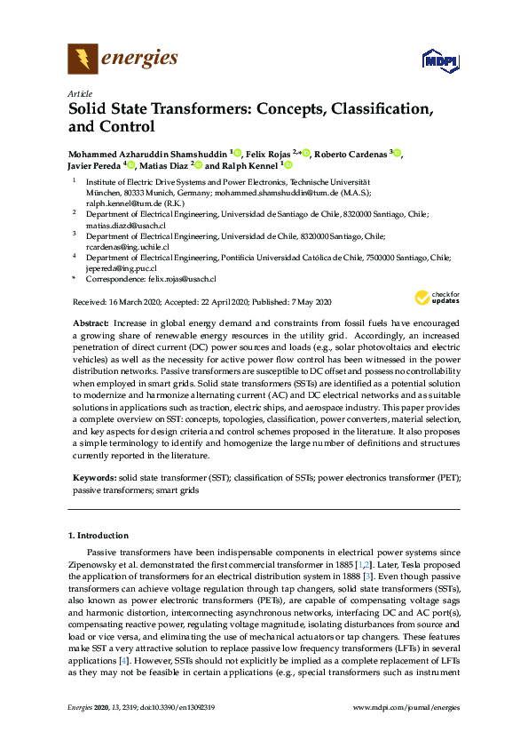 (PDF) Solid State Transformers: Concepts, Classification, and Control