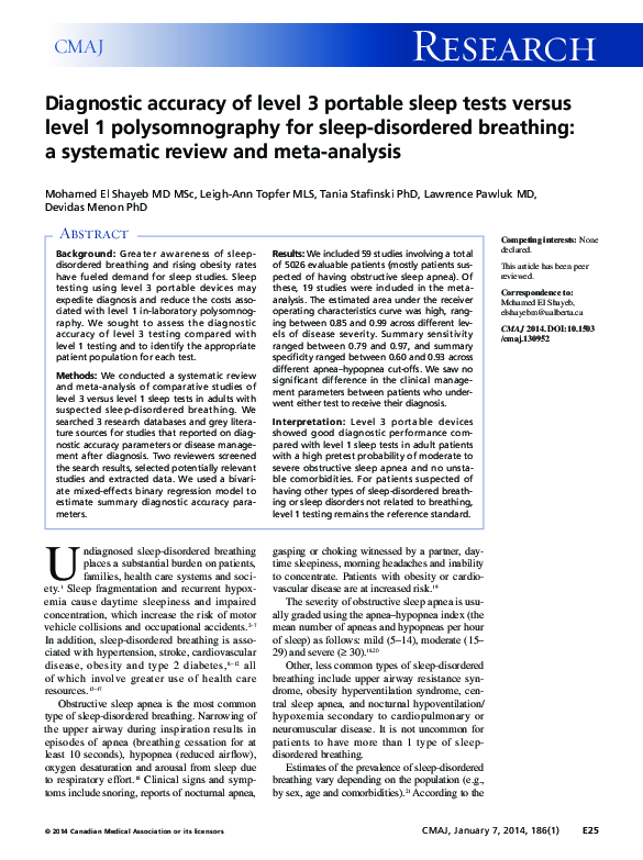 (PDF) Diagnostic accuracy of level 3 portable sleep tests versus level ...