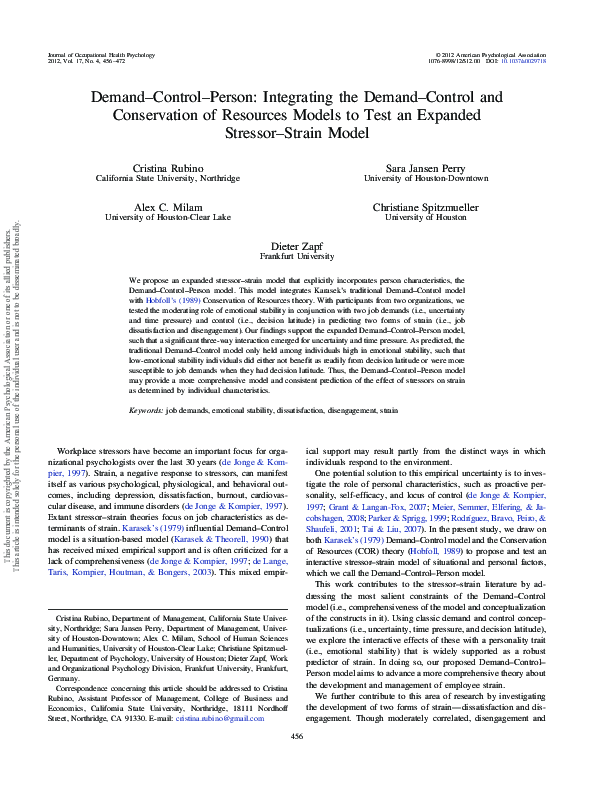 (PDF) Demand–control–person: Integrating the demand–control and ...