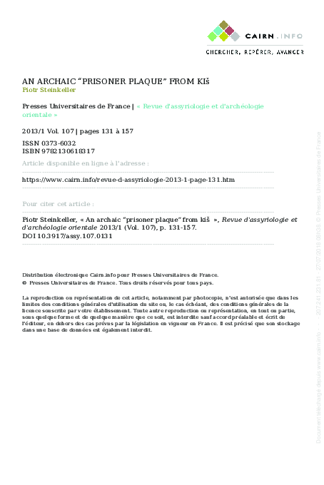 (PDF) An archaic “prisoner plaque” from kiš
