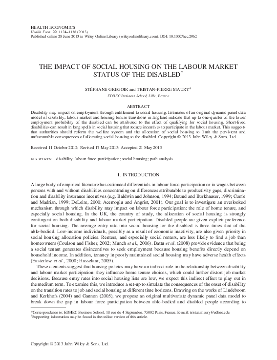 (PDF) The Impact of Social Housing on the Labour Market Status of the ...