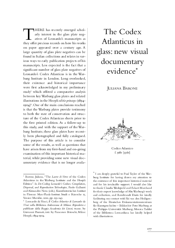 (PDF) The Codex Atlanticus in glass: new visual documentary evidence