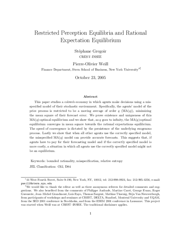 (PDF) Restricted perception equilibria and rational expectation equilibrium