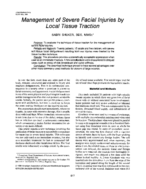 (PDF) Management of severe facial injuries by local tissue traction