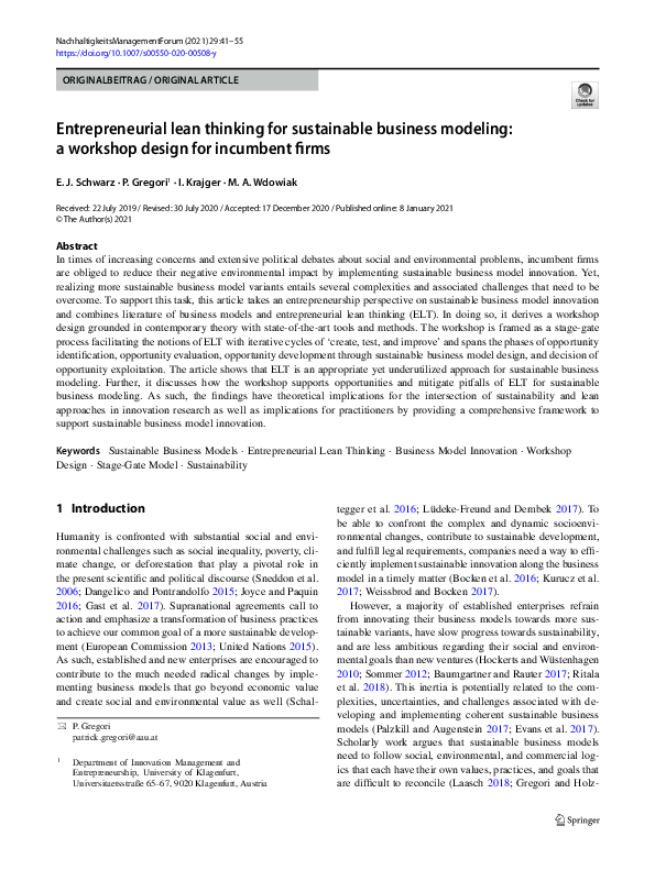 (PDF) Entrepreneurial lean thinking for sustainable business modeling ...