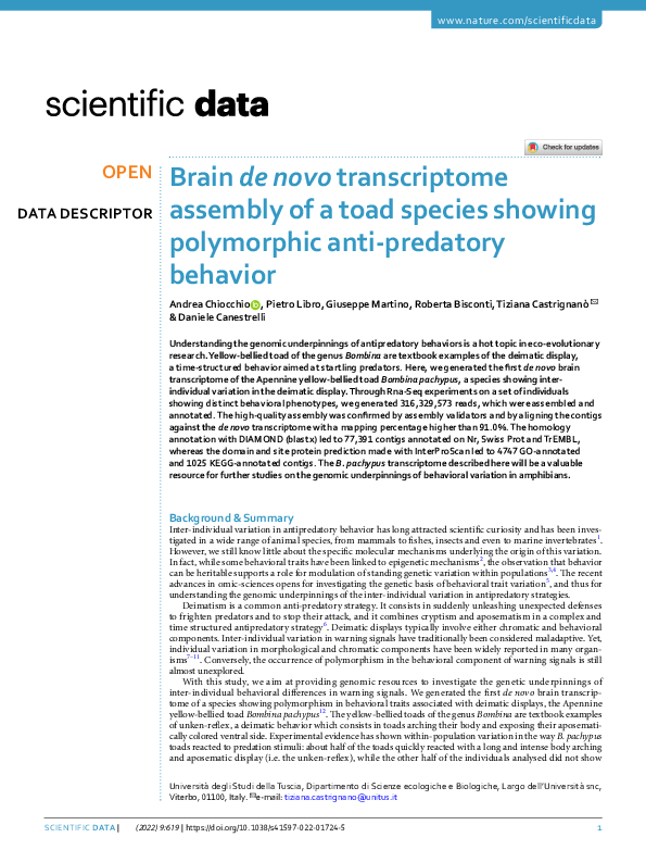 (PDF) Brain de novo transcriptome assembly of a toad species showing ...
