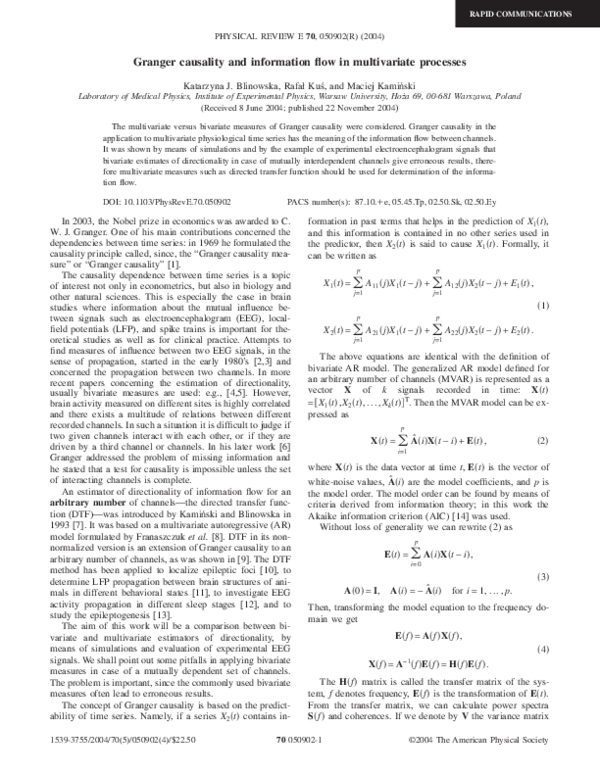 (PDF) Granger causality and information flow in multivariate processes