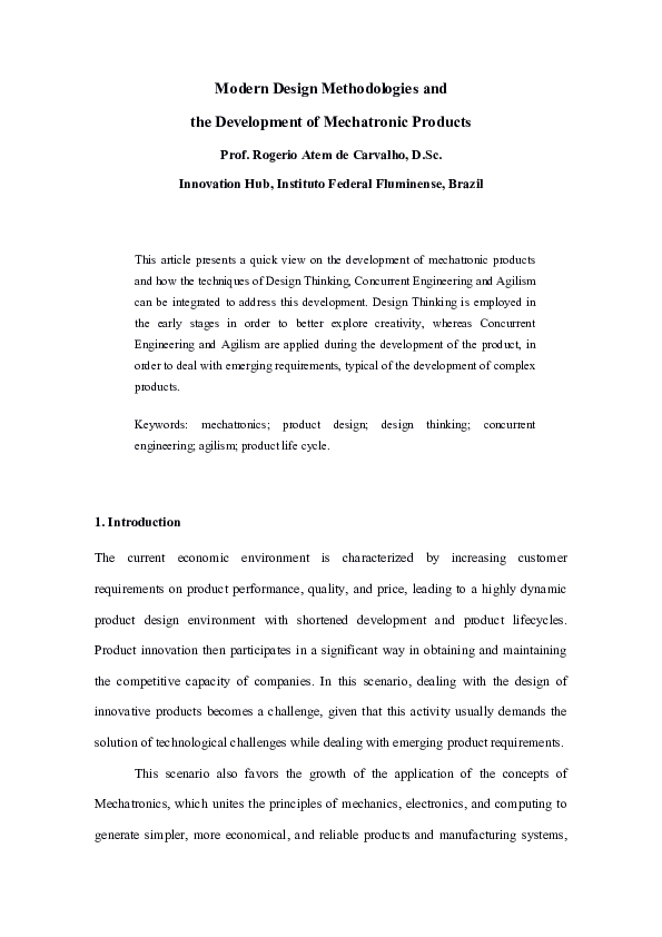 (PDF) Modern Design Methodologies and the Development of Mechatronic ...