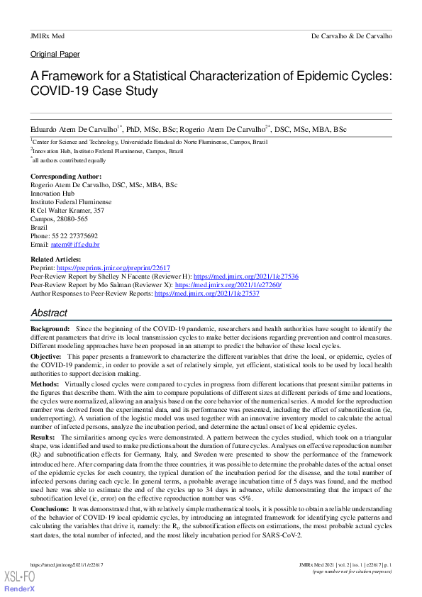 (PDF) A Framework for a Statistical Characterization of Epidemic Cycles ...