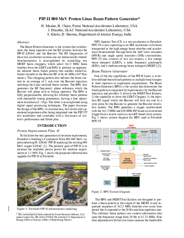 (PDF) PIP-II 800 MeV Proton Linac Beam Pattern Generator