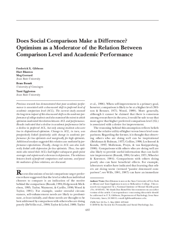 (PDF) Does Social Comparison Make a Difference? Optimism as a Moderator ...