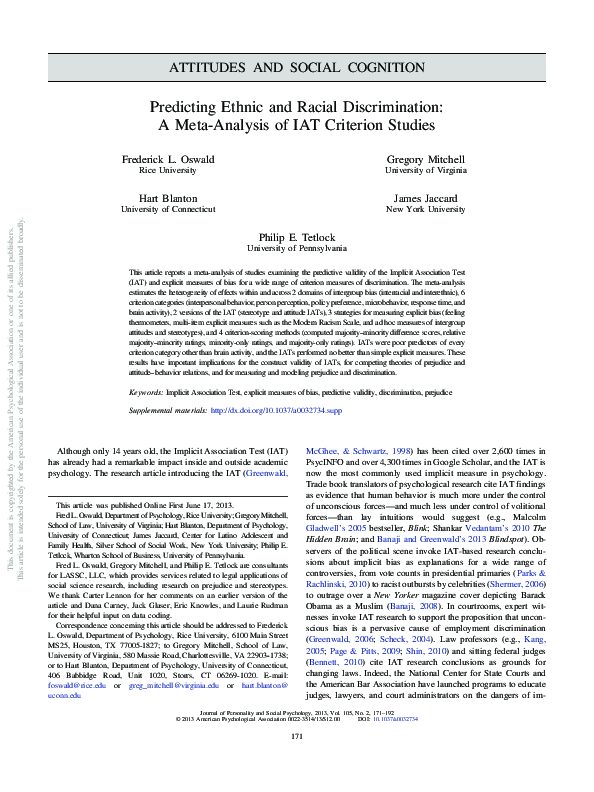 (PDF) Predicting ethnic and racial discrimination: A meta-analysis of ...