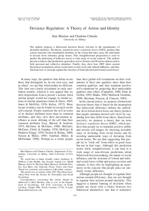 (PDF) Deviance Regulation: A Theory of Action and Identity