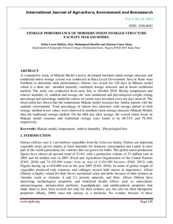 (PDF) STORAGE PERFORMANCE OF MORDERN ONION STORAGE STRUCTURE FACILITY MAKANI MODEL