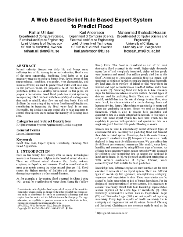 (PDF) A web based belief rule based expert system to predict flood