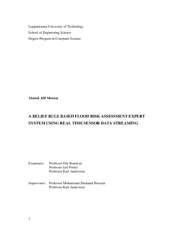(PDF) A Belief Rule Based Flood Risk Assessment Expert System using Real Time Sensor Data Streaming