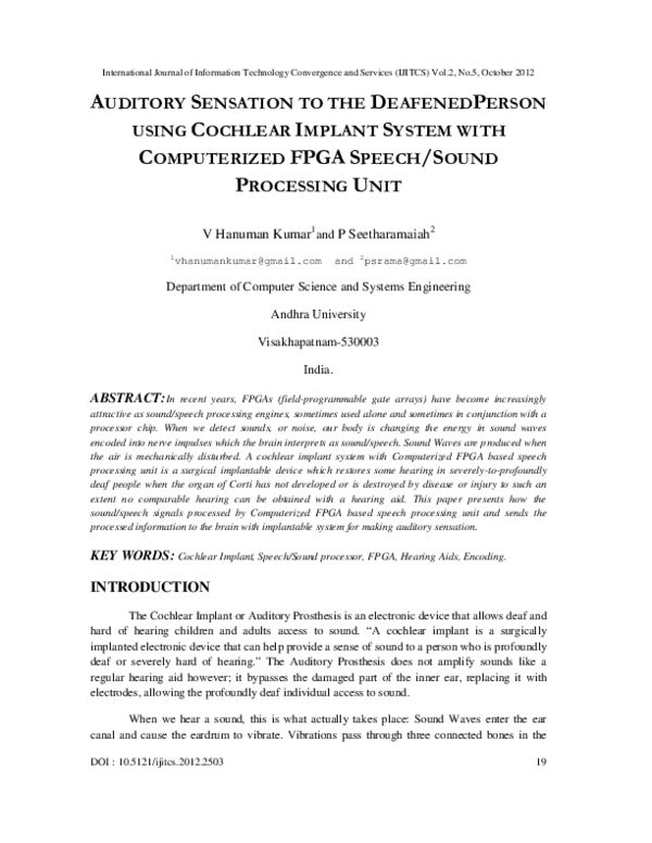 (PDF) Auditory Sensation To The Deafenedperson Using Cochlear Implant System With Computerized ...